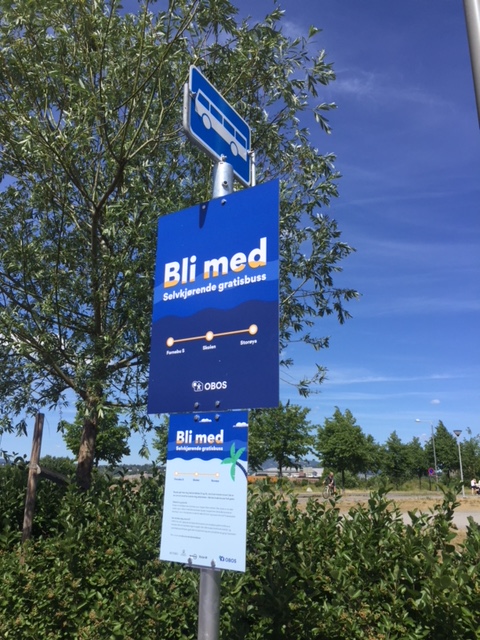 Skilt – autonom buss – Smartcity Bærum